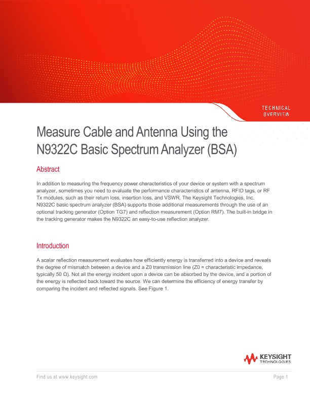 Measure Cable and Antenna Using the N9321/22C Basic Spectrum Analyzer (BSA) PDF Asset Page ...